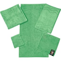 Ross Waschhandschuh &raquo;Cashmere feeling&laquo; mit Wellen-Bord&uuml;re blau Frottier, Baumwolle B/L: 16cmx22cm, 6 Stk., Frottier