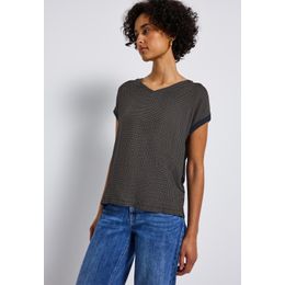 Street One Damen T-Shirt, blau, Gr. 36, gemustert, Stoff, Vorderseite: 100% Viskose. R&uuml;ckseite: 95% Viskose, 5% Elasthan, Shirts, mit V-Ausschnitt