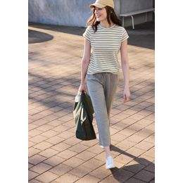 Damen T-Shirt, beige, Gr. 40, STREET ONE STUDIO, gestreift, Web, 85% Baumwolle, 15% Polyester, Shirts, im soften Baumwoll-Mix