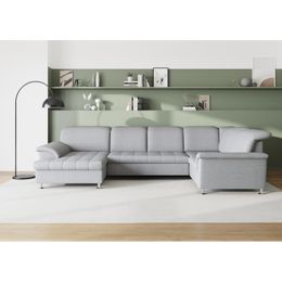 DOMO collection Wohnlandschaft &raquo;FRANZI 344x206x81 cm, elegant, komfortabel&laquo; U-Form, Recamiere links, silber, B/T: 344/206 cm silber Flachgewebe (100% 