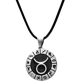 Firetti Herren Kette mit Anh&auml;nger &raquo;Schmuck Geschenk Edelstahl Leder Halsschmuck Halskette Sternzeichen&laquo; Made in Germany - mit Similistein wei&szlig; Stier, 