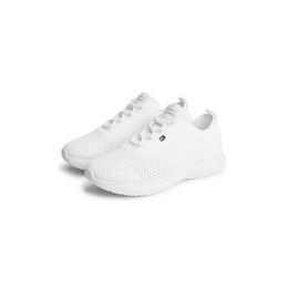 Tommy Hilfiger Damen Keilsneaker "TH KNIT RUNNER", Gr. 39, wei&szlig;, Textil, Schuhe, Freizeitschuh, Halbschuh, Schn&uuml;rschuh mit Logoflaggen-Element