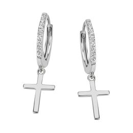 Firetti Damen Paar Creolen &raquo;Schmuck Geschenk Silber 925 Kreuz&laquo; mit Zirkonia (synth.) silber 14mm, Silber 925 (Sterlingsilber)