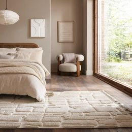 FLAIR RUGS Teppich &raquo;ESRA COBBLED&laquo; rechteckig 20 mm H&ouml;he Woll Border Teppich, mit Muschelsaumkante wei&szlig; Wolle B : 133cm 5 Stk., 20mm, L: 190cm