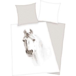 Herding's Young Collection Wendebettw&auml;sche &raquo;Pferd&laquo; mit tollem Pferde Motiv wei&szlig; Renforc&eacute;, Obermaterial: 100% Baumwolle B/L: 135cm x 200cm, 1 Stk., 1 Stk., Renforc&eacute;, B/L: 80cm x 