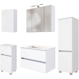 Welltime Badm&ouml;bel-Set &raquo; M&ouml;bel Baabe Waschtisch-Set 3tlg. oder 5tlg.&laquo; 5 Stk. tlg. wei&szlig; Holzwerkstoff Set 10 5tlg.: Waschtisch 80cm breit, 
