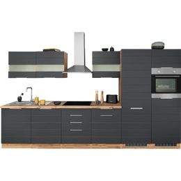 KOCHSTATION K&uuml;chenzeile &raquo;KS-Luhe&laquo; 360 cm breit, wahlweise mit oder ohne E-Ger&auml;ten, gefr&auml;ste MDF-Fronten grau B/H/T: 360cm x 60cm, inkl. E-Ger&auml;te (