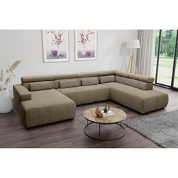 DOMO collection Wohnlandschaft &raquo;BRANDON whlw. mit Sitztiefenverstellung, whlw. Nierenkissen&laquo; mit Sitztiefenverstellung, Cord, schlamm braun Kunstleder