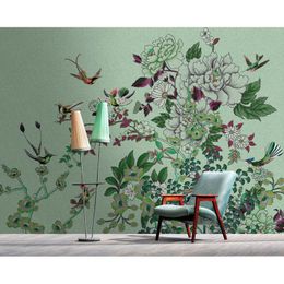 Livingwalls living walls Vliestapete &raquo;Kolibri-Tapete florales Muster &ndash; V&ouml;gel & Blumen&laquo; matt glatt bunt Vlies B/L: 2,7m x 4m, Rollen: 1