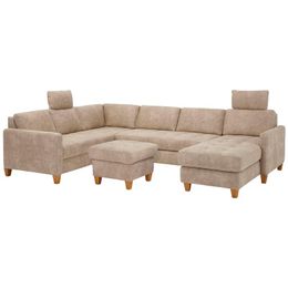 Home Affaire Wohnlandschaft &raquo;Earl U-Form&laquo; wahlweise auch mit Schlaffunktion oder Schlaffunktion mit Bettkasten beige Struktur fein (100% Polyester);