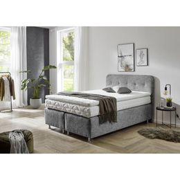 Westfalia Schlafkomfort Boxspringbett &raquo;Sapporo&laquo; Inkl. Zierkissen, w&auml;hlbar in H2, H3 & H4 grau Chenille Ohne Topper, Liegefl&auml;che B/L: 140cm x 200cm, Gewicht bis: 100 kg H3, 5-