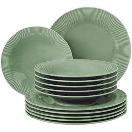 Seltmann Weiden Tafelservice &raquo;Teller Set, Geschirr-Set Beat&laquo; mit Rillendekor, 12 Teile, f&uuml;r 6 Personen gr&uuml;n Porzellan 12 Stk.