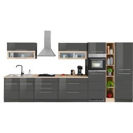 KOCHSTATION K&uuml;chenzeile &raquo;KS-Wien&laquo; Breite 430 cm, wahlweise mit E-Ger&auml;ten und Induktion grau B/H/T: 430cm x 60cm, ohne E-Ger&auml;te