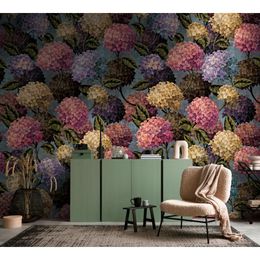 Livingwalls living walls Fototapete &raquo;The Wall 4 Flowers &ndash; &Uuml;ppige Hortensienbl&uuml;ten Vlies-Fototapete&laquo; botanisch floral matt leicht strukturiert &Uuml;ppige 