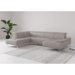 OTTO home Wohnlandschaft &raquo;Caluna&laquo; Inkl.Sitztiefenverstellung, wahlweise mit Kopf- und Armteilverstellung grau B/H/T: 334cm x 81cm x 235cm, NaturLEDER 