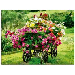Artland Leinwandbild &raquo;Kutsche mit Blumen&laquo; Blumenbilder 1 Stk. tlg. auf Holzrahmen gespannt gr&uuml;n B/H/T: 80cm x 60cm, Leinwandbild Blumenbilder Querformat, 1 