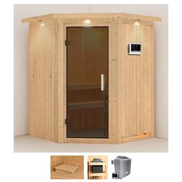 Karibu Sauna &raquo;Larin&laquo; Set, Ofen 9 KW externe Strg easy beige Saunaofen, externe Steuerung, 9 kW