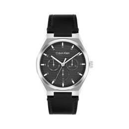 Calvin Klein Damen Multifunktionsuhr &raquo;CK MOTION&laquo; Quarzuhr, Armbanduhr, Damenuhr, Herrenuhr, Lederarmband, analog schwarz Einheitsgr&ouml;&szlig;e