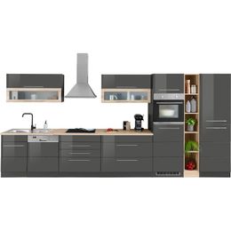 KOCHSTATION K&uuml;chenzeile &raquo;KS-Wien&laquo; Breite 440 cm, wahlweise mit E-Ger&auml;ten und Induktion grau B/H/T: 440cm x 60cm, ohne E-Ger&auml;te