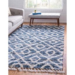 MyFlair Hochflor-Teppich &raquo;Top Shag, LAGERR&Auml;UMUNG&laquo; rechteckig 32 mm H&ouml;he gewebt, Rauten Design, melierte Optik, weich & kuschelig, mit Fransen blau 