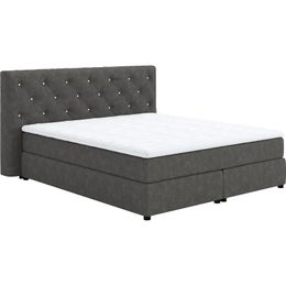 COTTA Boxspringbett &raquo;Castle&laquo; mit Strasssteinen im Kopfteil, inkl. Topper grau 100% Polyester (PES) Struktur soft, Liegefl&auml;che B/L: 140cm x 200cm, 