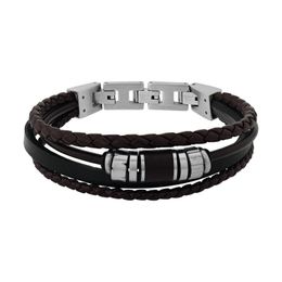 Tom Tailor Herren Tom Tailor Lederarmband braun 21,5cm, Edelstahl Leder