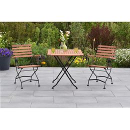 Merxx Garten-Essgruppe &raquo;&raquo;Schlossgarten&laquo;&laquo; Set, Ge&ouml;ltes Eukalyptusholz, 3 Stk. tlg. Tisch klappbar: LxB: 75x75 cm beige Massivholz, Stahl Einheitsgr&ouml;&szlig;e