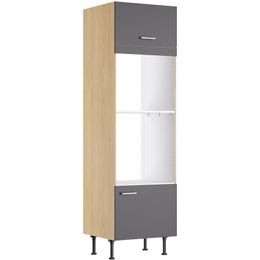 KOCHSTATION Mikrowellenumbauschrank &raquo;KS-Lucy&laquo; Breite 60 cm, mit 1 T&uuml;r, 1 Klappe, Soft-Close, h&ouml;henverstellbare F&uuml;&szlig;e grau Eiche hell, B/H/T: 60cm x 