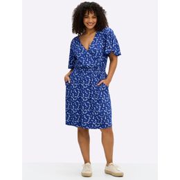 sheego Damen Sommerkleid "Jersey-Kleid", blau, Gr. 44, gebl&uuml;mt, gemustert, mehrfarbig, 95% Viskose, 5% Elasthan, Kleider