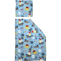 Adam Kinderbettw&auml;sche &raquo;Pirates&laquo; 2 Stk. blau Renforc&eacute;, Obermaterial: 100% Baumwolle B/L: 200cm x 135cm, 1 Stk., 1 Stk., Renforc&eacute;, B/L: 80cm x 80cm, 2 Stk.