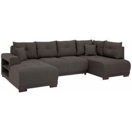 Home Affaire Wohnlandschaft &raquo;Viborg U-Form&laquo; mit Regal in der Armlehne, wahlweise mit Bettfunktion braun Filzoptik (100% Polyester);Struktur (100% 