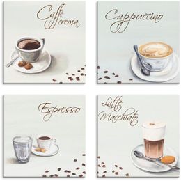 Artland Leinwandbild &raquo;Cappuccino Espresso Latte Macchiato&laquo; Getr&auml;nke 4 Stk. tlg. 4er Set, verschiedene Gr&ouml;&szlig;en wei&szlig; Leinwand, MDF B/H/T: 40cm x 40cm, 