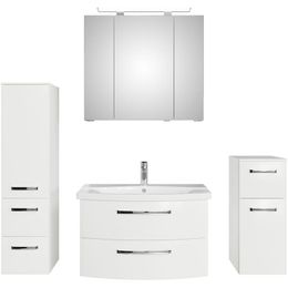 Badm&ouml;bel-Set &raquo;Serie 4010 4-teilig Keramik-Waschtisch mit LED-Spiegelschrank&laquo; Set wei&szlig; Holzwerkstoff B/H/T: 144cmcm x 200cmcm x 45cmcm