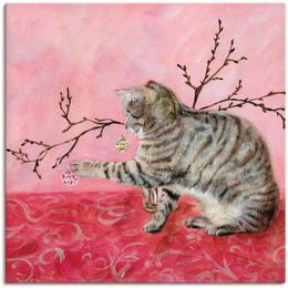 Artland Leinwandbild &raquo;Katzenspiel&laquo; Haustiere 1 Stk. tlg. auf Holzrahmen gespannt pink Leinwand B/H/T: 50cm x 50cm, Leinwandbild Haustiere quadratisch, 1 Stk.