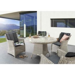 Destiny Garten-Essgruppe &raquo;LUNA 4 Se + Tisch &Oslash; 100x75cm vintage wei&szlig;&laquo; Set, 13 Stk. tlg. Aluminium, Polyrattan wei&szlig; Aluminium, Polyester, Polyrattan Polyester