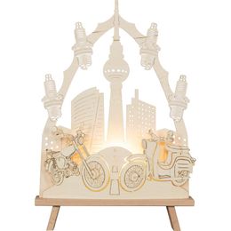 SAICO Original LED Schwibbogen &raquo;Dekoleuchte-Spitze, Moped&laquo; inkl. LED-Leuchtmittel, warmwei&szlig;, BxHxT: 37,5x44x6 cm beige Holz teilmassiv B/H/T: 37,5cm x