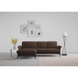 Sit & More sit&more Ecksofa &raquo;Fashion L-Form&laquo; wahlweise mit Kopfteilverstellung und Vorziehsitz, motorisch braun B/H/T: 253cm x 84cm x 165cm, Luxus-Microfaser 