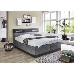 Westfalia Schlafkomfort Boxspringbett mit LED-Beleuchtung grau Bezug Obermatratze 100% Polyester, waschbar bis 60&deg;C;Bezug Unterbox und Kopfteil: Mikrofaservelours (100% 