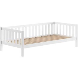 Vipack Kinderbett &raquo;Dallas, Massivholzbett, umbaubar vom Boden- zum Daybett&laquo; inkl. Rolllattenrost und Sprossenumrandung, 90 oder 140x200 cm breit, stabil und 