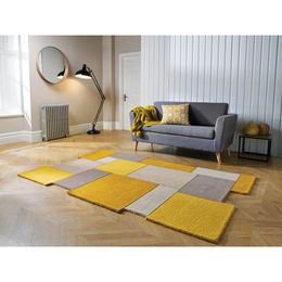 FLAIR RUGS Wollteppich &raquo;Abstract Collage, 100% Wolle&laquo; rechteckig 11 mm H&ouml;he Karo Design, Patchwork, modern, mehrfarbig, Wohnzimmer, Schlafzimmer gelb 