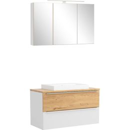 Welltime Badm&ouml;bel-Set &raquo;TRIENT, Set: Spiegelschrank und Waschtisch&laquo; 2 Stk. tlg. wei&szlig; MDF B/H/T: 100cmcm x 200cmcm x 47cmcm