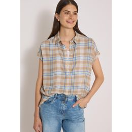 Cecil Damen Kurzarmbluse, beige, Gr. XS, kariert, Stoff, 100% Viskose, Blusen, mit allover Print