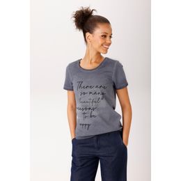 Aniston CASUAL Damen T-Shirt, grau, Gr. 40, bedruckt, used, Single Jersey, Obermaterial: 100% Baumwolle, Shirts, mit ausdrucksvollem