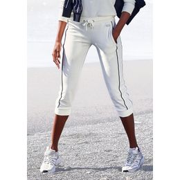 H.I.S. H.I.S Damen Caprihose, Gr. 40, beige, Interlock, Obermaterial: 60% Baumwolle, 40% Polyester, bestickt, unifarben, Basic, Hosen, mit seitlichem