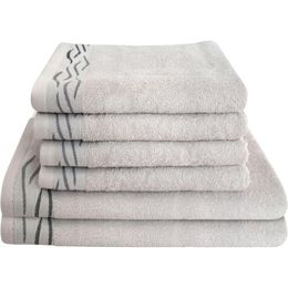 Dyckhoff Handtuch Set &raquo;Wave&laquo; Set 6 Stk. Frottier mit Jacquard-Bord&uuml;re;4 Handt&uuml;cher (50x100cm), 2 Duscht&uuml;cher (70x140cm) silber Frottier, Obermaterial: 100% 