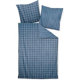 Janine Wendebettw&auml;sche &raquo;modernclassic 39025&laquo; 2 Stk. mit Rei&szlig;verschluss, 100% Baumwolle, mit Karos und Streifen blau Mako-Satin, Obermaterial: 100% Baumwolle 