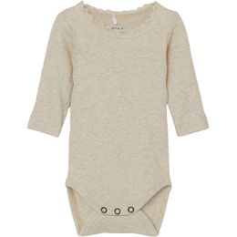 name it M&auml;dchen Langarmbody "NBFKAB LS BODY NOOS", Gr. 62, beige, Jersey, Obermaterial: 57% Baumwolle, 38% Modal, 5% Elasthan, meliert, unifarben,