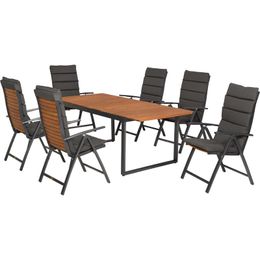 Merxx Garten-Essgruppe &raquo;Santorin&laquo; Set, 13 tlg. inkl. 6 Klappsessel, 6 Auflagen, 1 Ausziehtisch braun Aluminium, FSC -zertifiziertes teilmassives Holz 