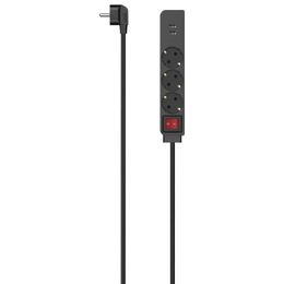 Hama Steckdosenleiste 5-fach (Ein- / Ausschalter USB-Anschl&uuml;sse Kabell&auml;nge 1,4 m) 2 x USB-A schwarz Kunststoff Zugentlastung und Knickschutz am Stecker und