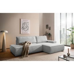 OTTO home Ecksofa &raquo;SHERWOOD Cord Schlafsofa in L-Form offen (275cm)&laquo; Schlaffunktion und Bettkasten, Kedernaht, hoher Sitz- & Liegekomfort grau 100% 